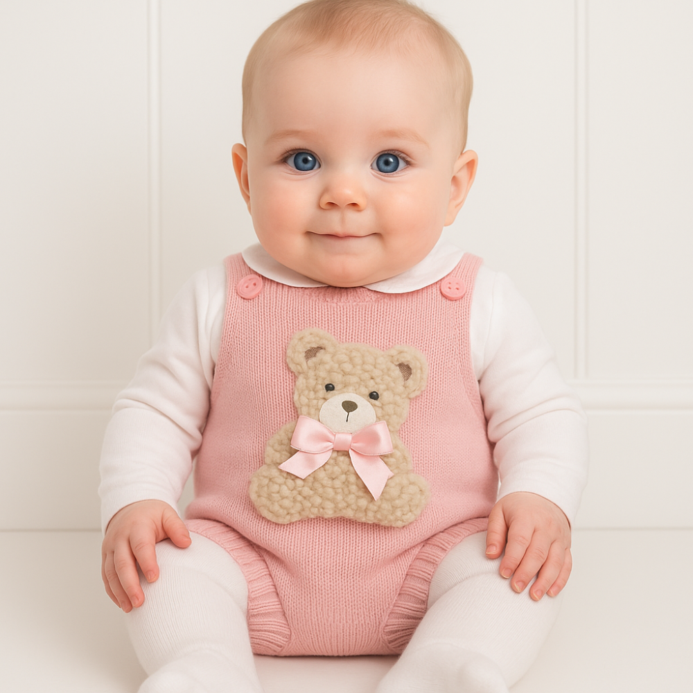 New In Pex Girls Bear Dusky Pink Romper – The Wardrobe Childrens Boutique