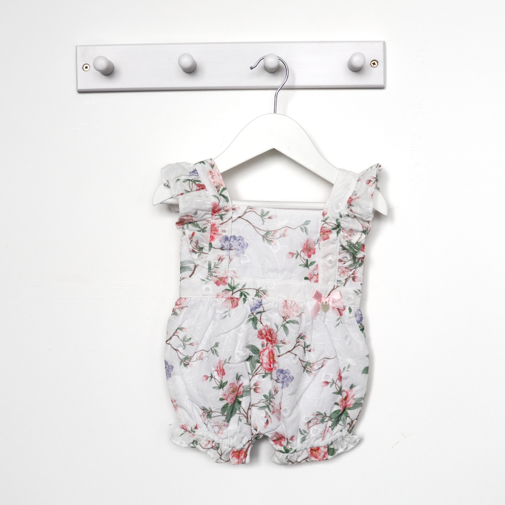 Mintini Girls White Floral Romper – The Wardrobe Childrens Boutique