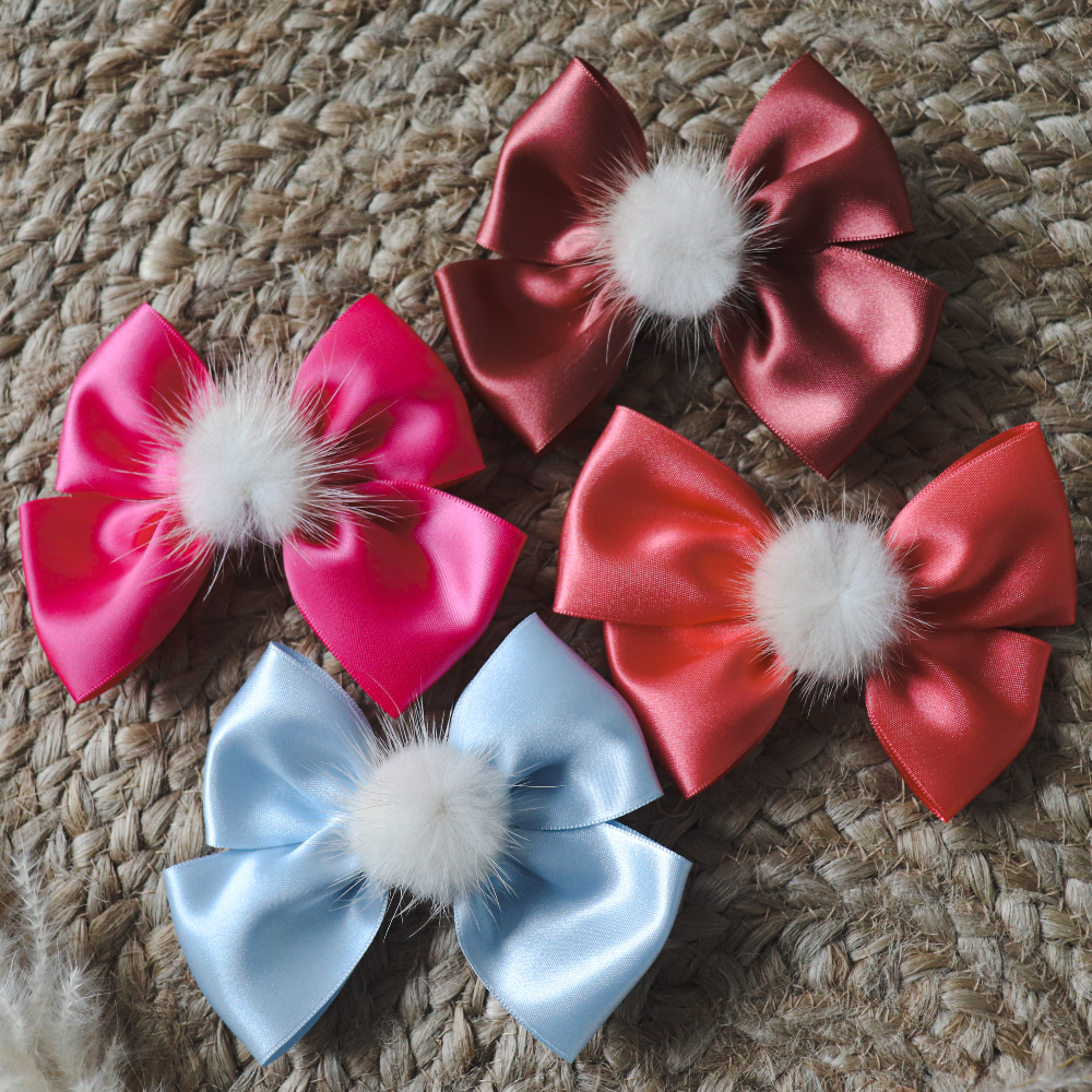 Meia Pata Double Satin Hair Bow & Pom Pom – The Wardrobe Childrens Boutique